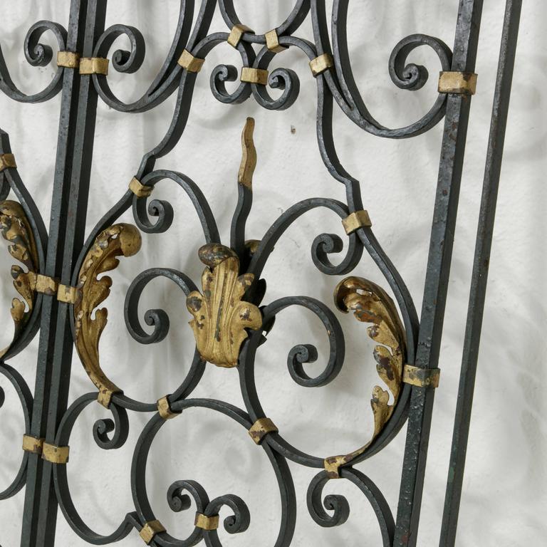19th Century French Hand-Forged Double Faced Iron Gates Gold Detailing ...