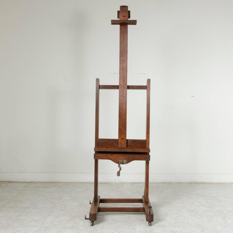 Rare Adjustable Two Ways 19th Century French Oak Floor Easel with ...