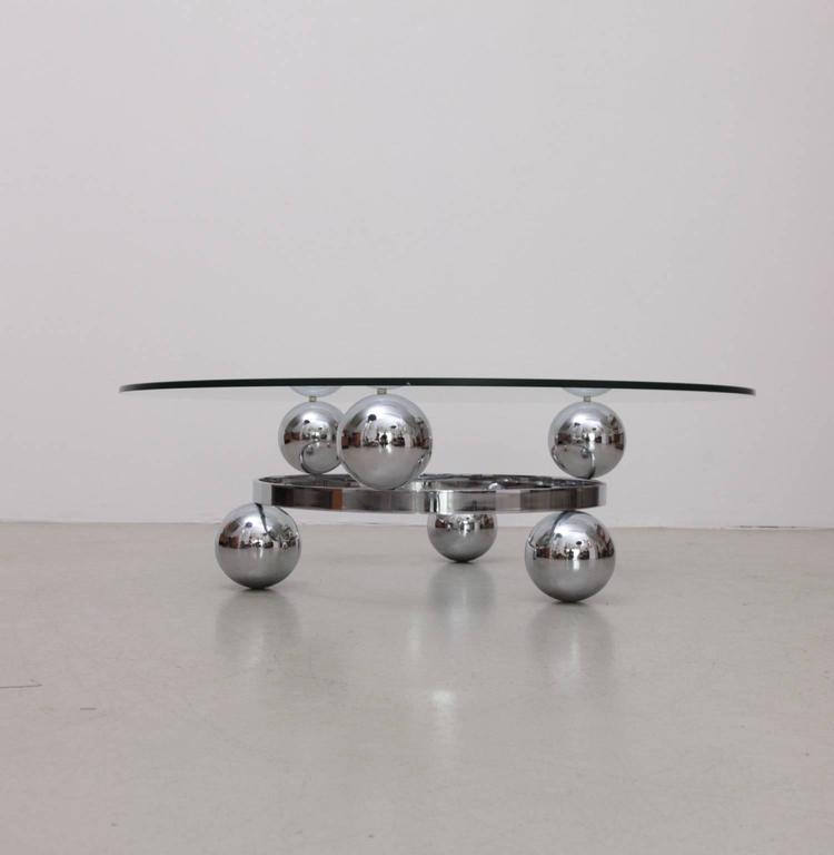 Round Chrome Sputnik Atomic Coffee Table with Glass Top at 1stDibs