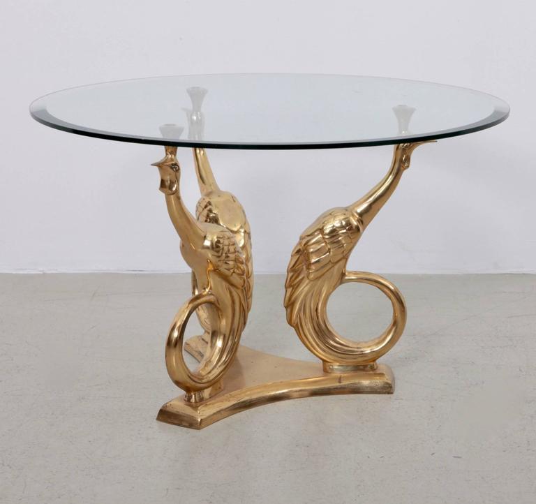 Brass Coffee or Side Table with Peacocks at 1stDibs