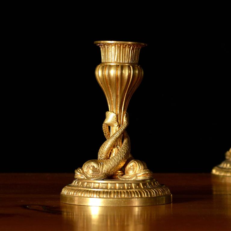 French Gilt Metal Candlesticks at 1stDibs