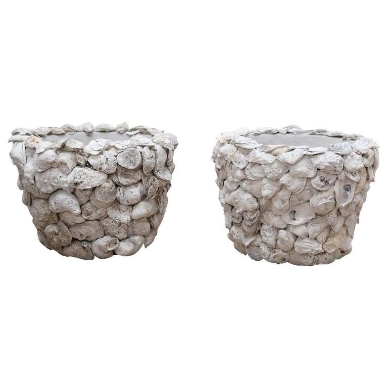 Pair of Oyster Shell Covered Cache Pots at 1stDibs | oyster pots ...