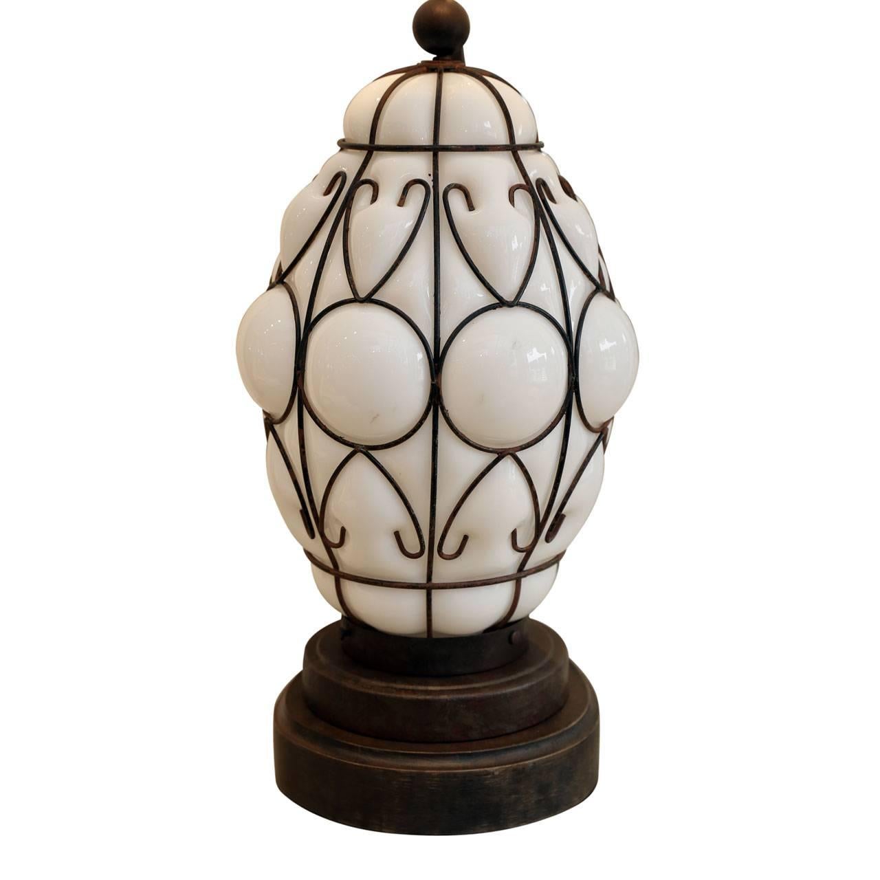 Pair of Vintage Italian Caged-Glass Lanterns as Custom Table Lamps at ...
