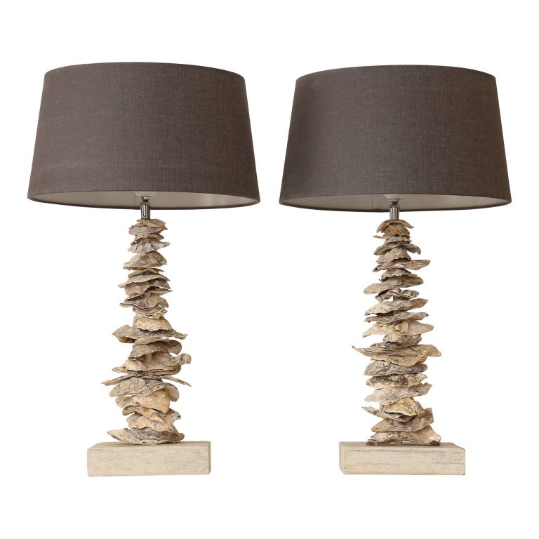 Pair of Custom Oyster Shell Lamps at 1stDibs | custom lighting shells