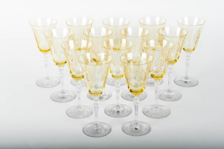 Vintage Set of 12 Yellow Crystal Wine or Water Glasses For Sale at ...