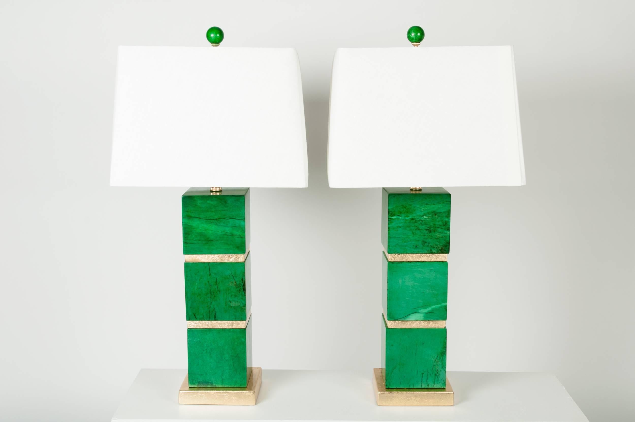 Pair of Very Heavy Green Jade Lamp at 1stDibs