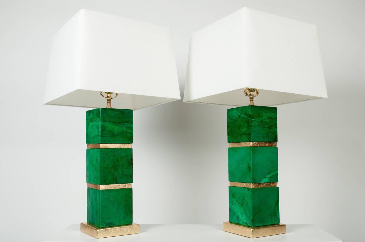 Pair of Very Heavy Green Jade Lamp at 1stdibs