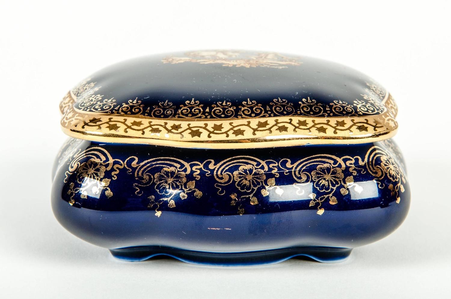 Antique Limoges France Porcelain Three Pieces Cobalt Vanity Set at 1stdibs