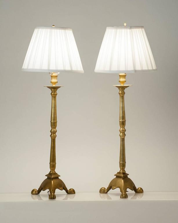 Vintage Pair of Solid Brass Candlestick Lamps at 1stDibs