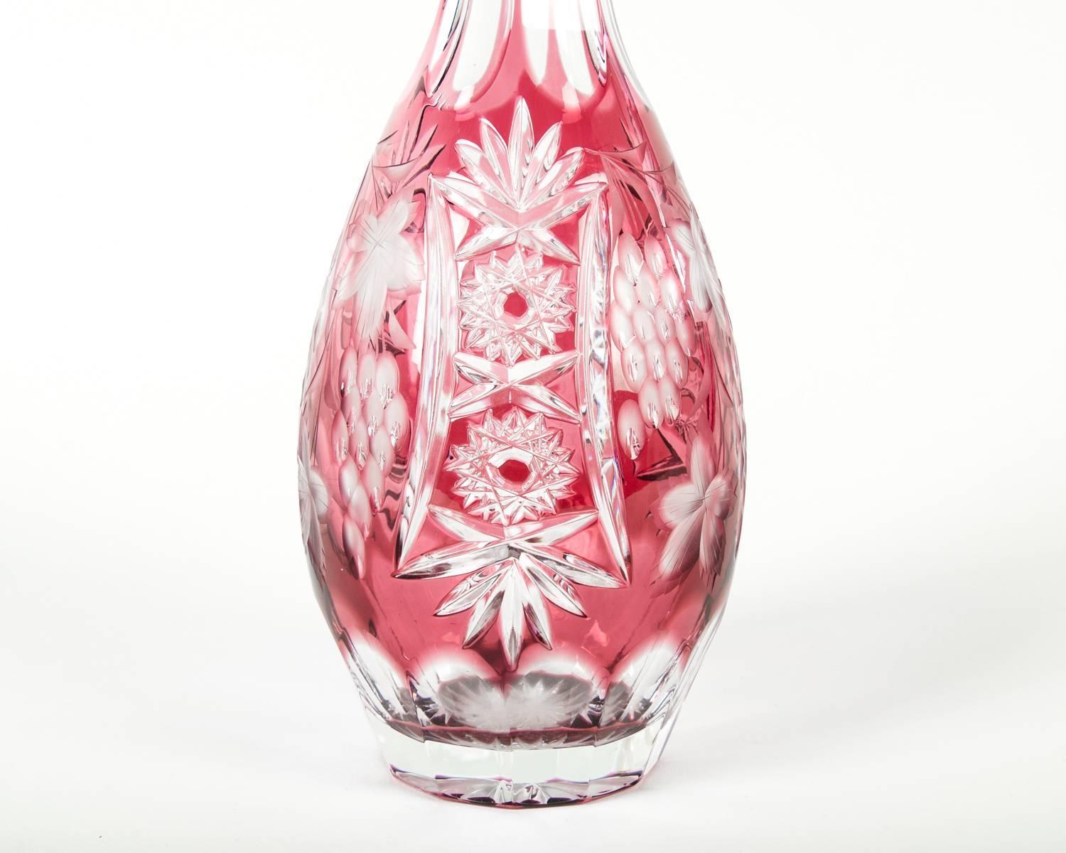 Antique Baccarat Cut Crystal Cranberry Wine Decanter Set at 1stdibs