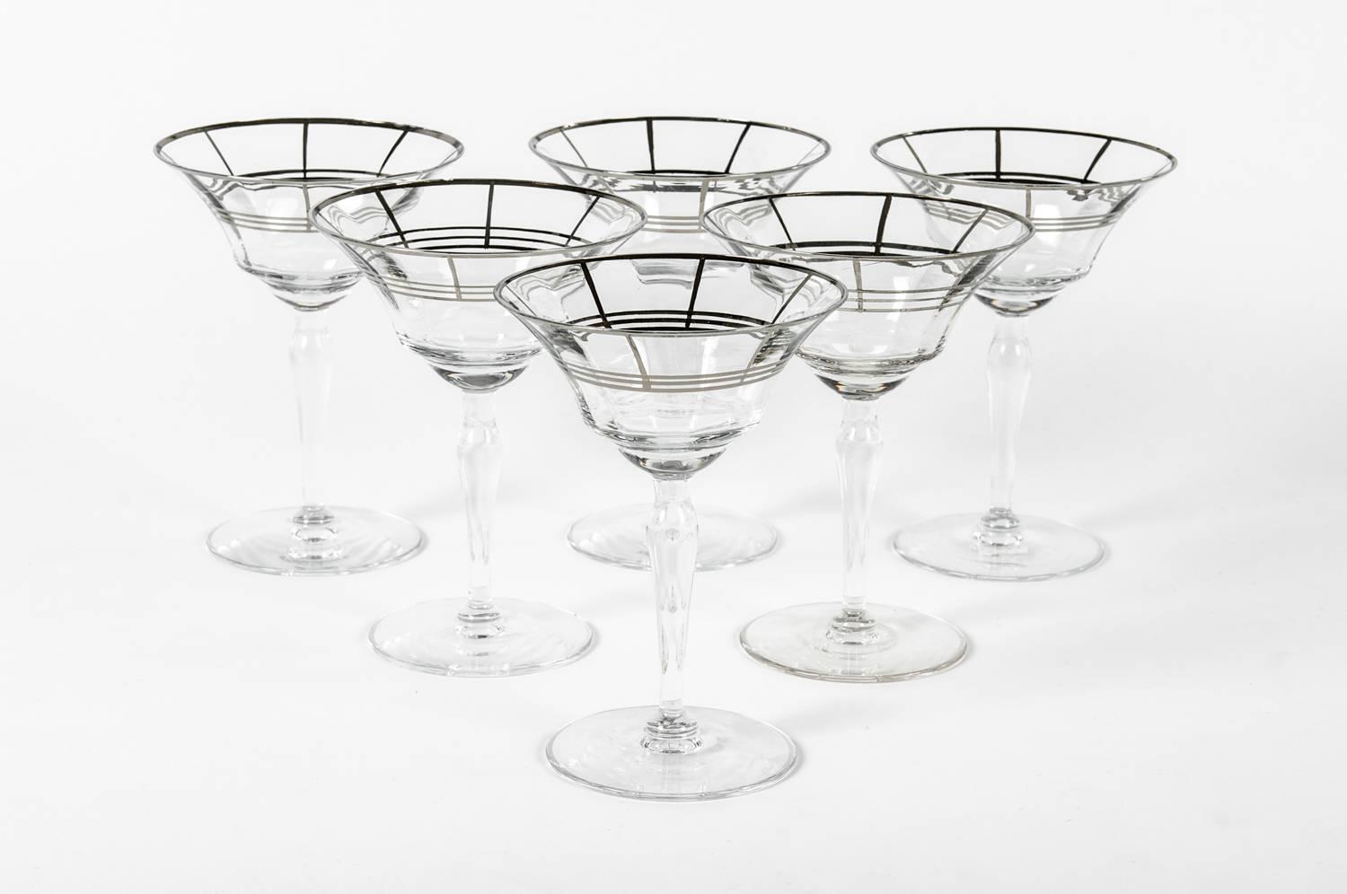 Vintage Art Deco Martini Set Of Six Glasses At 1stdibs