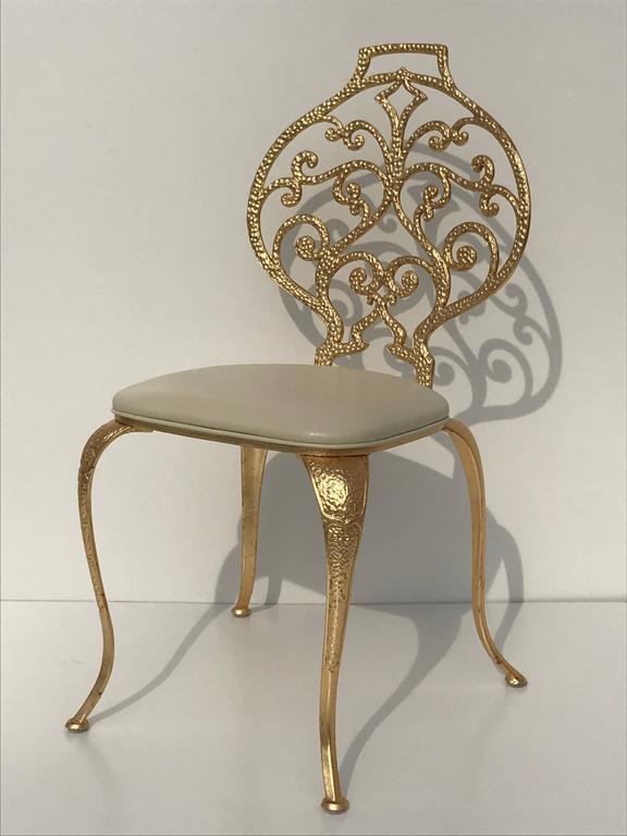 Gold Leafed Vanity Chairs by Thinline Mfg For Sale at 1stDibs