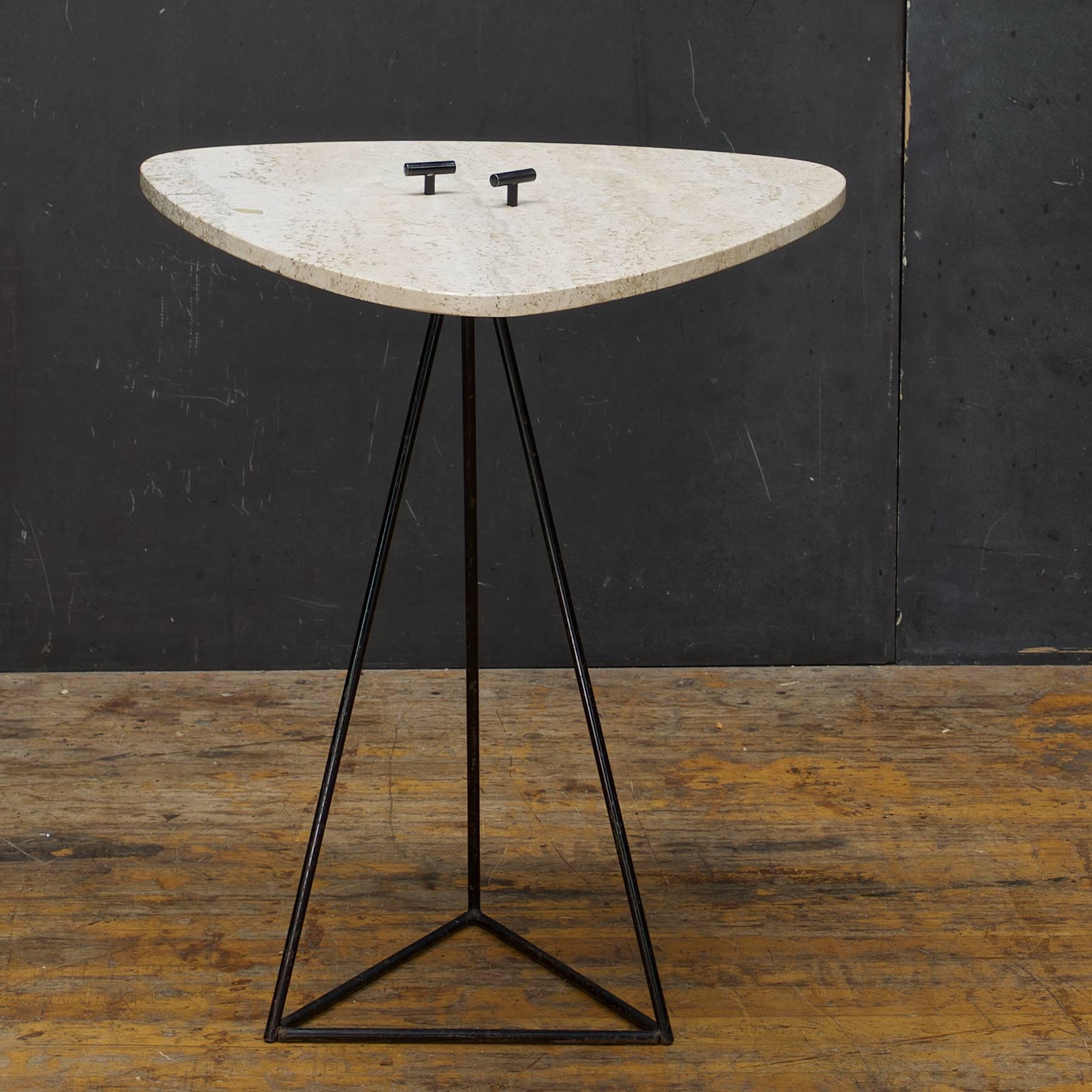 Travertine Marble and Iron Rod Petite Wedge Table at 1stDibs