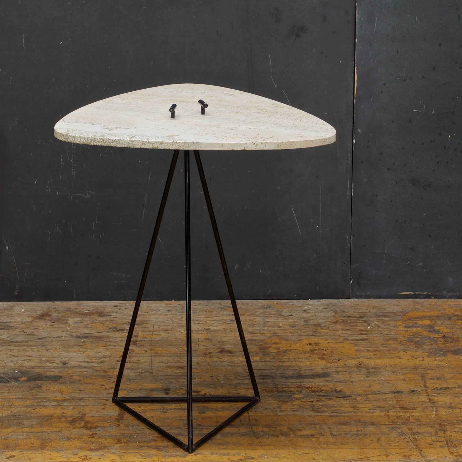 Travertine Marble and Iron Rod Petite Wedge Table at 1stDibs