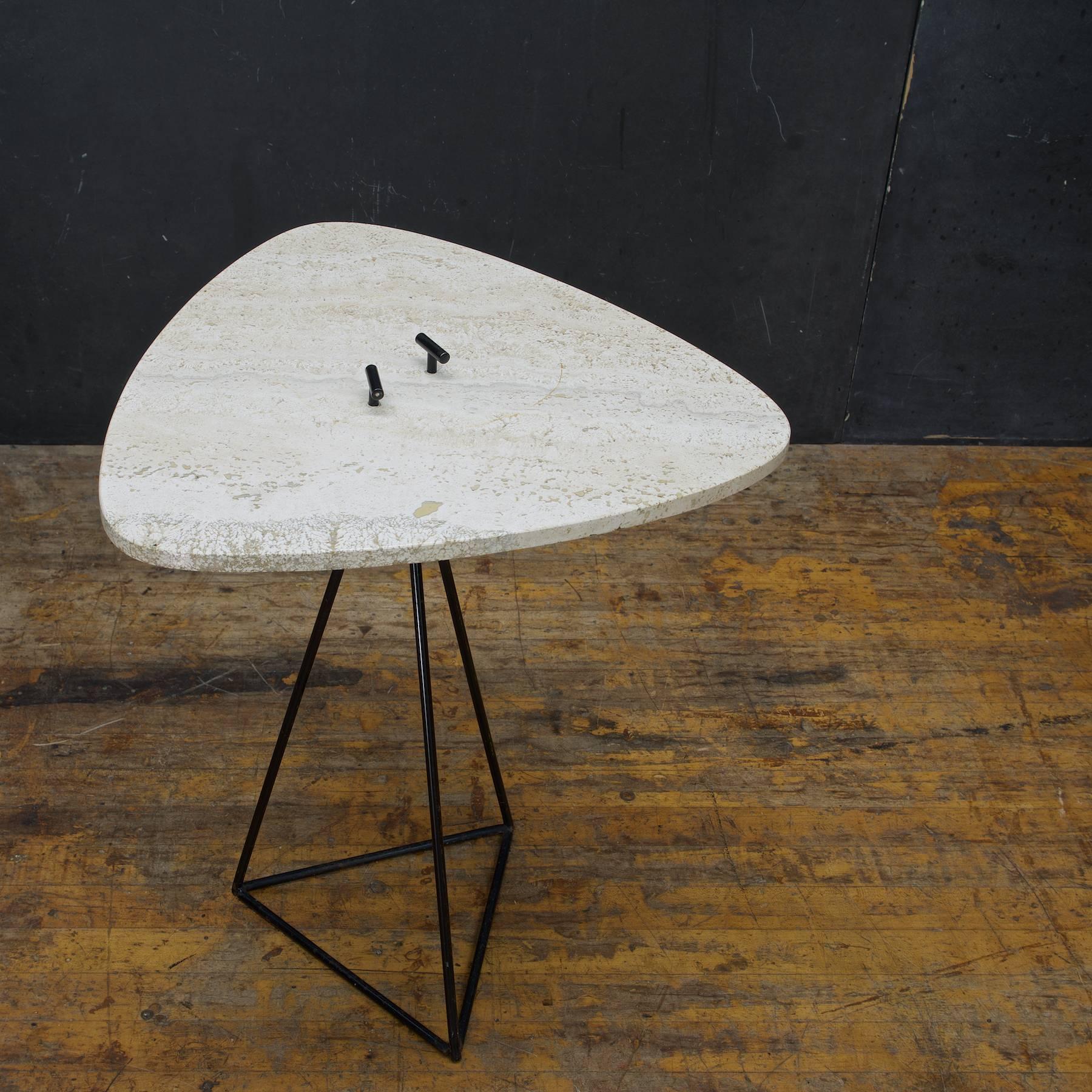 Travertine Marble and Iron Rod Petite Wedge Table at 1stDibs