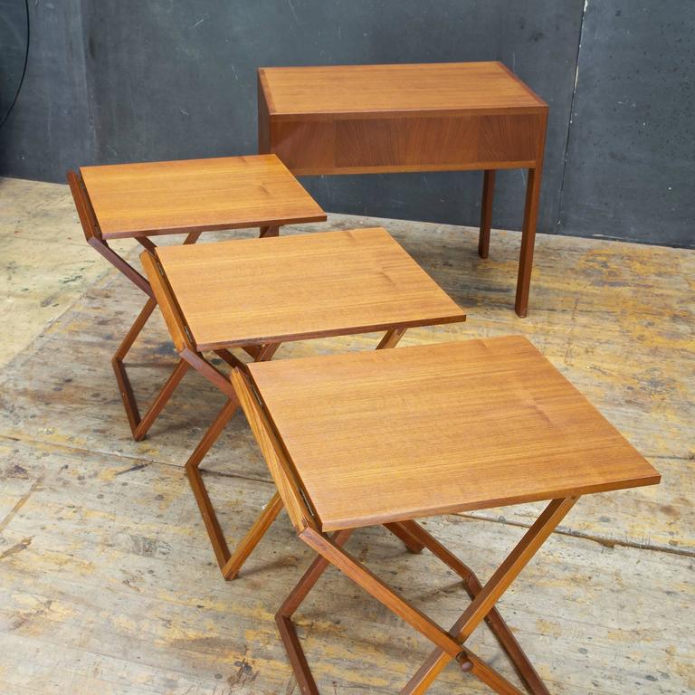 Wikkelsø Danish Teak Transforming End Table with Three Tray Tables at ...