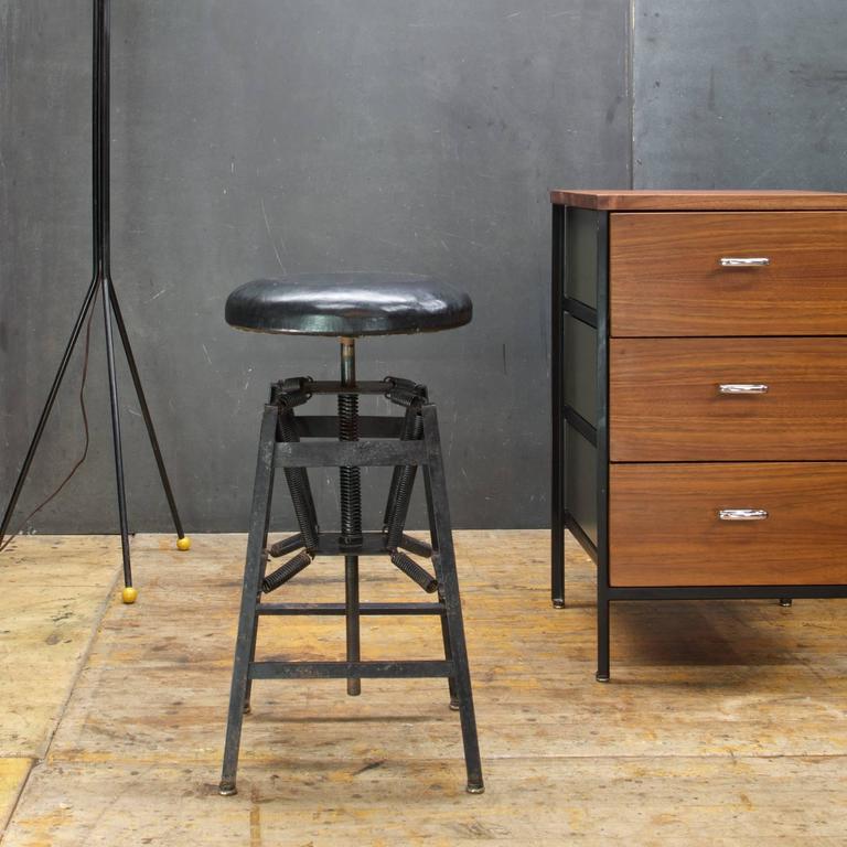 Rare Vintage Industrial Architects Black Drafting Spring Stool at 1stDibs