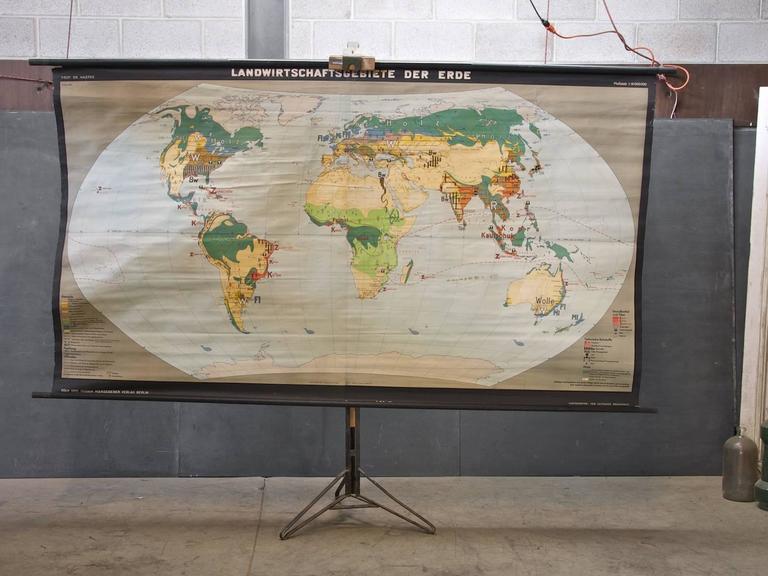 Massive German Map Poster Stand Holder with World Economy Map For Sale ...