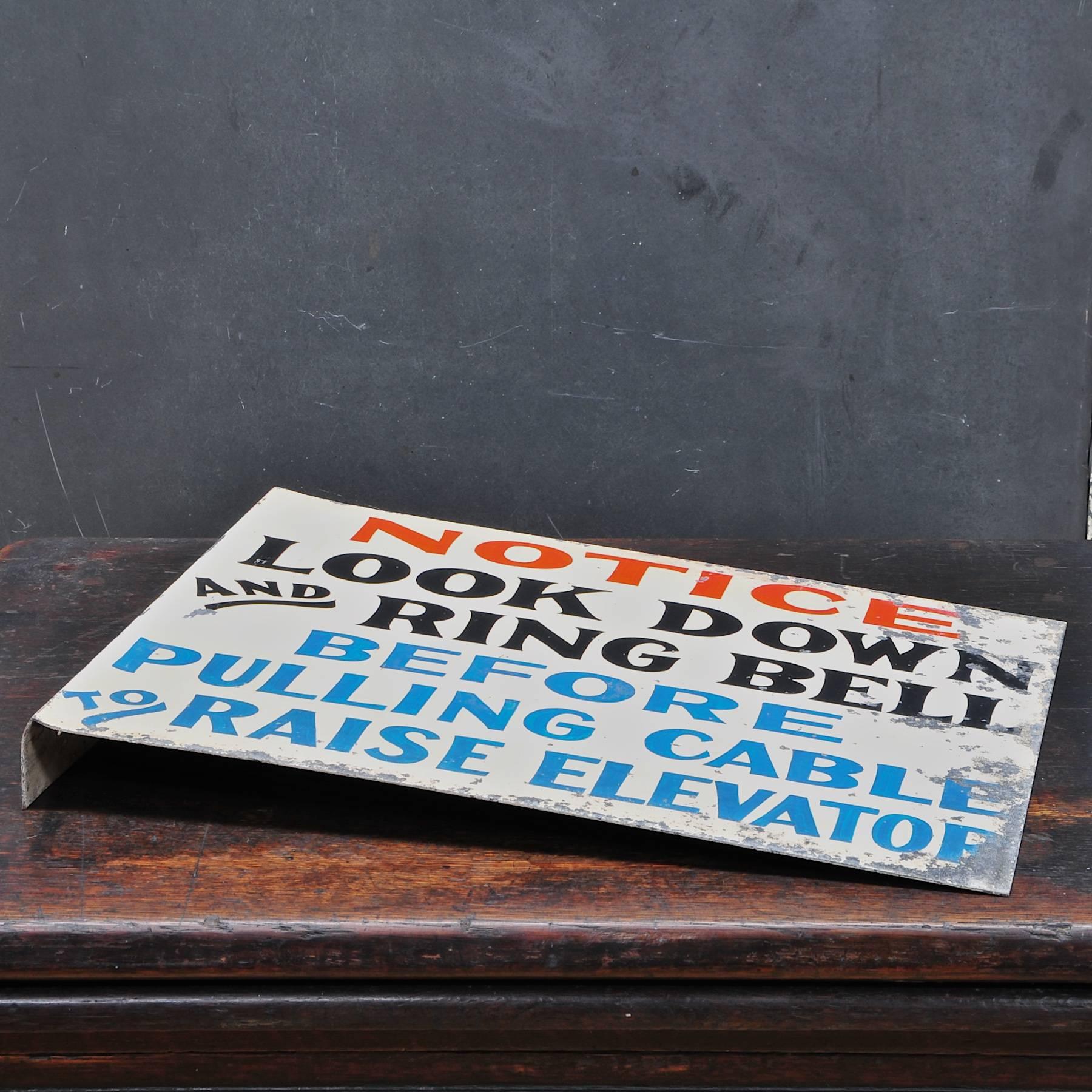 Vintage Industrial Hand-Painted Steel Lift Elevator Wall Mount Sign at ...