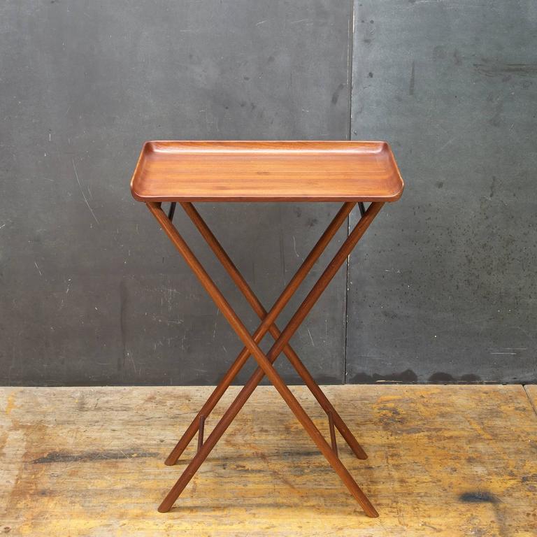 Vintage 1950s Danish Staved Teak High Cocktail Serving Tray Table For Sale at 1stDibs