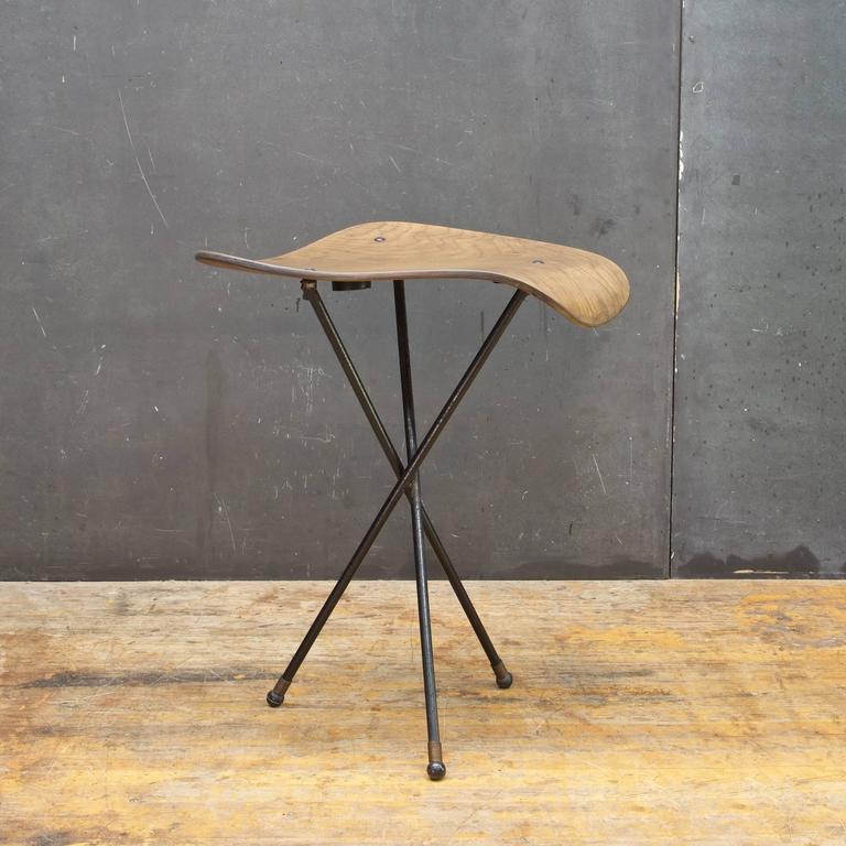 Vintage Plywood Perch Table Assemblage on Iron Rod Tripod For Sale at ...