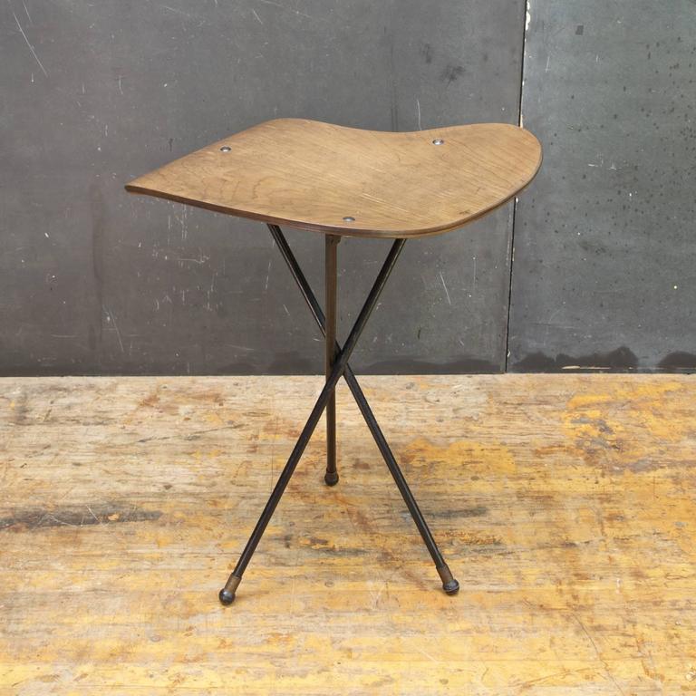 Vintage Plywood Perch Table Assemblage on Iron Rod Tripod For Sale at ...