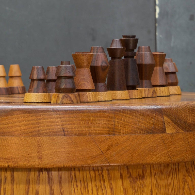 1950s Oak Chessboard Table+Chess Set Barrel Rustic Scandinavian Wegner ...