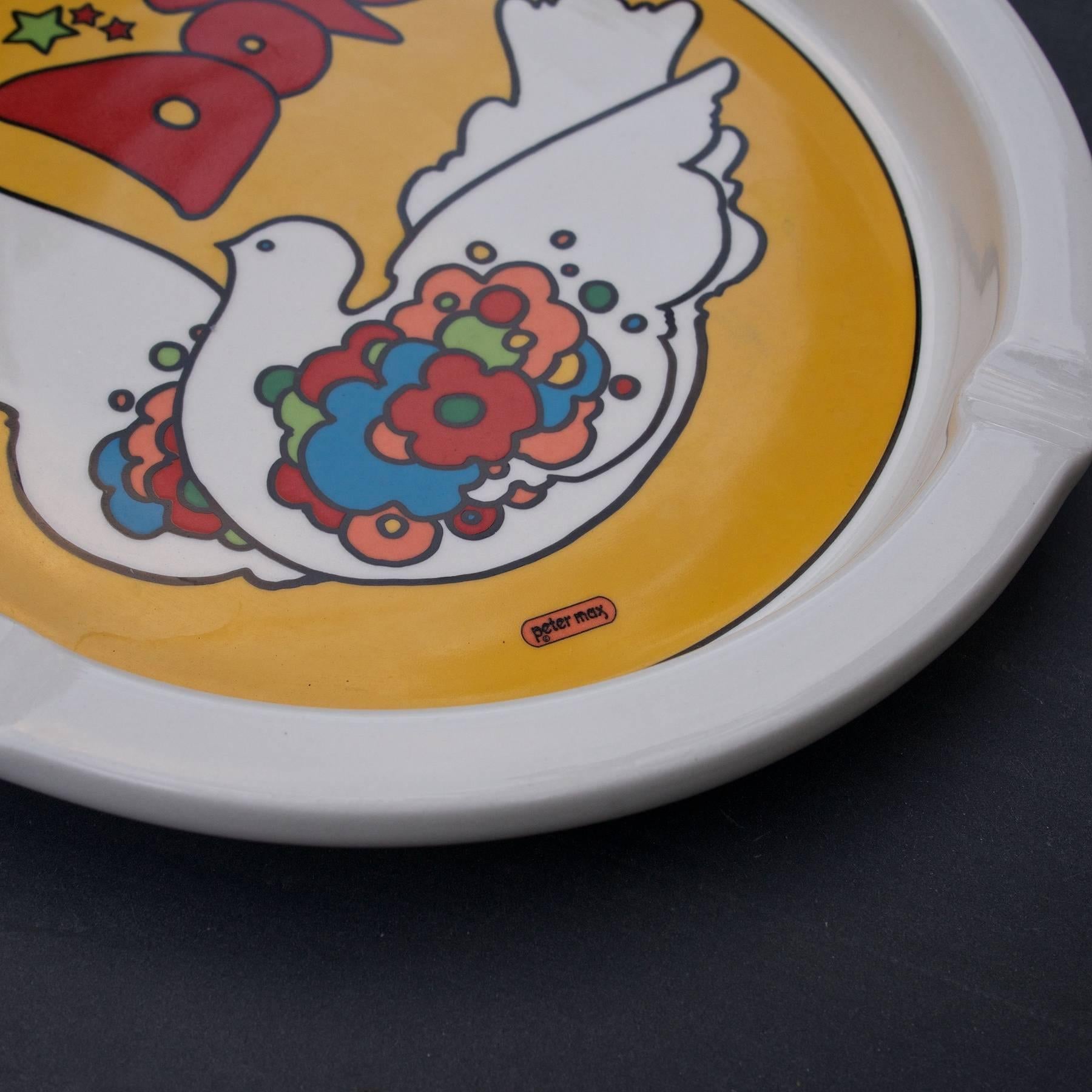 Late 1960s Bird of Peace Dove Ashtray by Peter Max Psychedelic Pop Art ...