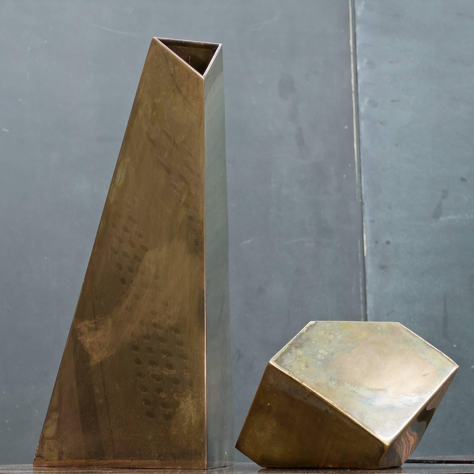 Modernist Geometric Brass Architectural Vases at 1stDibs | brass vase