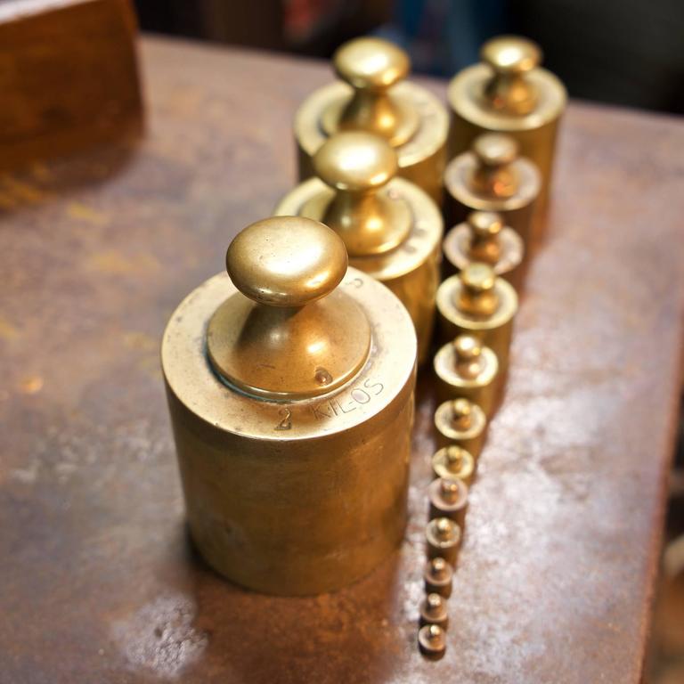 19th Century Apothecary Jewelers Brass Scale Box Weight Set For Sale at ...
