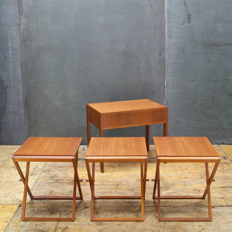 Wikkelsø Danish Teak Transforming End Table with Three Tray Tables at ...