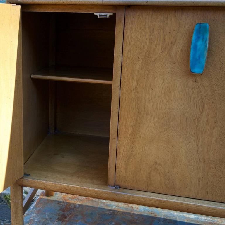 Ray Sabota Bleached Mahogany Topaz Enamel Handle Credenza Mid-Century ...