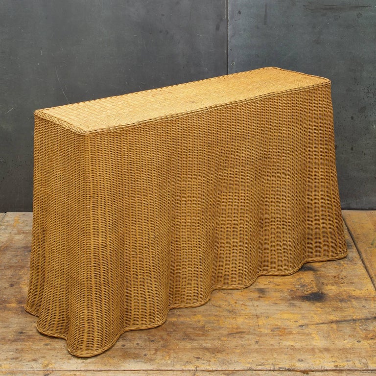 Mid-Century Craft Trompe L'oeil Rattan Wicker Draped Ghost Console Sofa ...