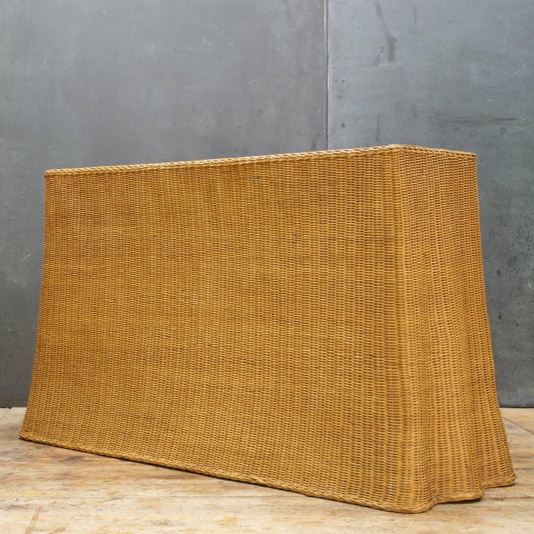 Mid-Century Craft Trompe L'oeil Rattan Wicker Draped Ghost Console Sofa ...