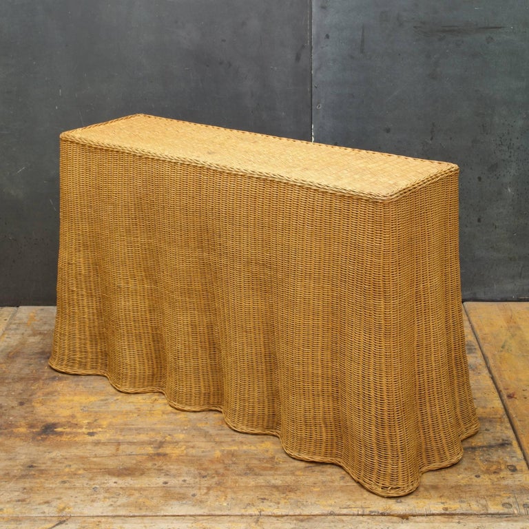 Mid-Century Craft Trompe L'oeil Rattan Wicker Draped Ghost Console Sofa ...