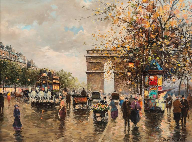 Jean Riboud 'French, 1940-1980' Oil on Canvas Depicting Champs Elysees ...