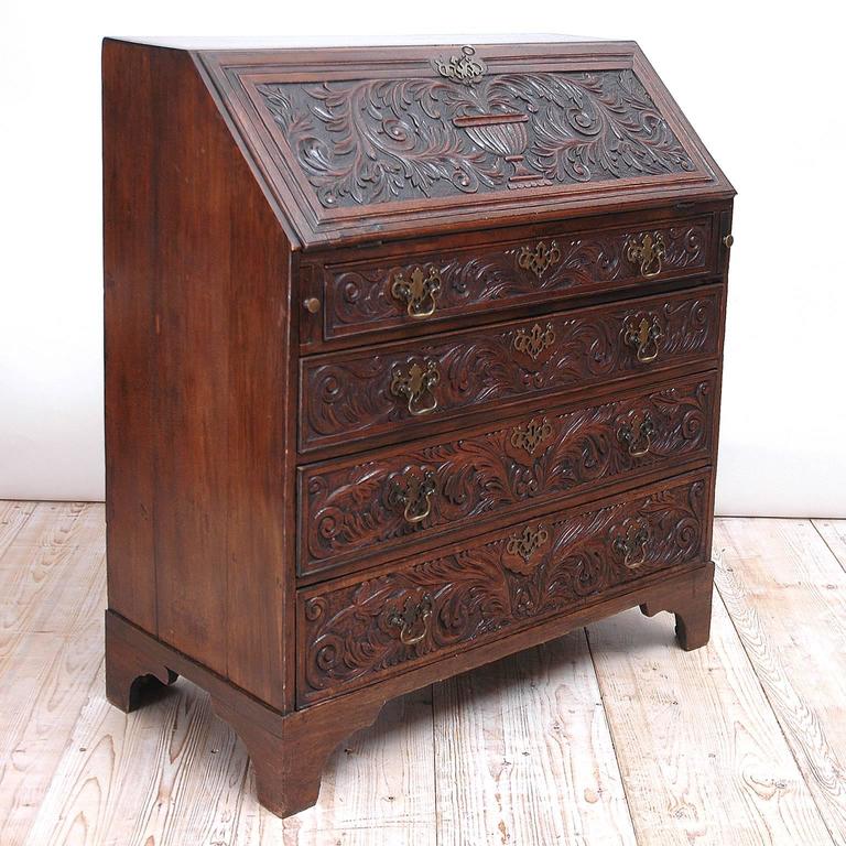 Georgian Fall-Front Secretary Desk in Carved Oak, England, circa 1800 ...