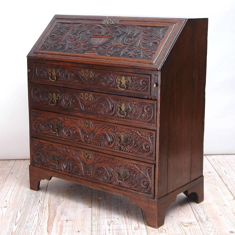 Georgian Fall-Front Secretary Desk in Carved Oak, England, circa 1800 ...
