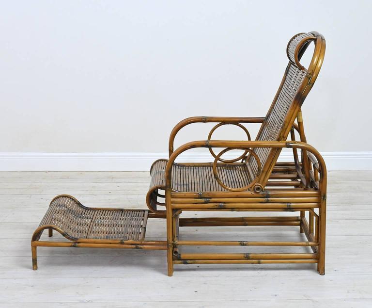 Pair of Bamboo Lounge Chairs with Sliding Foot Rests, French Indochina ...