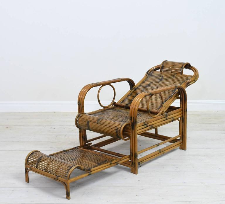 Pair of Bamboo Lounge Chairs with Sliding Foot Rests, French Indochina ...