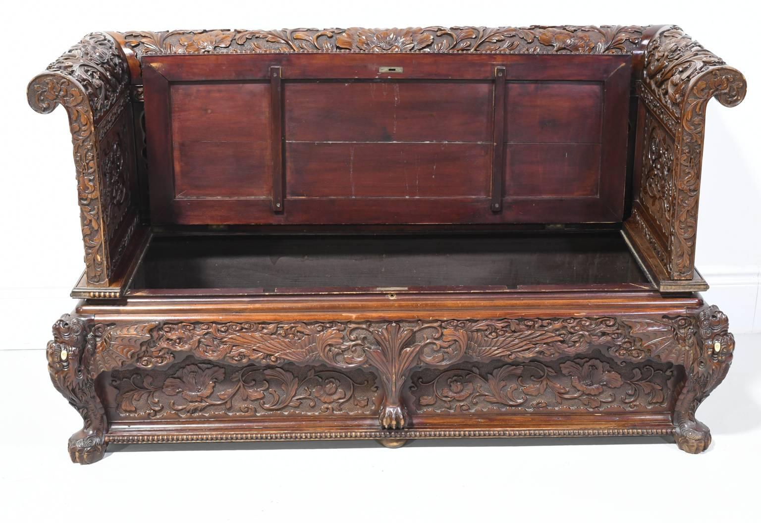 19th Century Carved Chinese Dragon Bench with Storage Chest at 1stDibs ...
