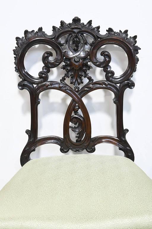 Pair of Antique American Carved Rococo Revival Chairs in Mahogany w ...