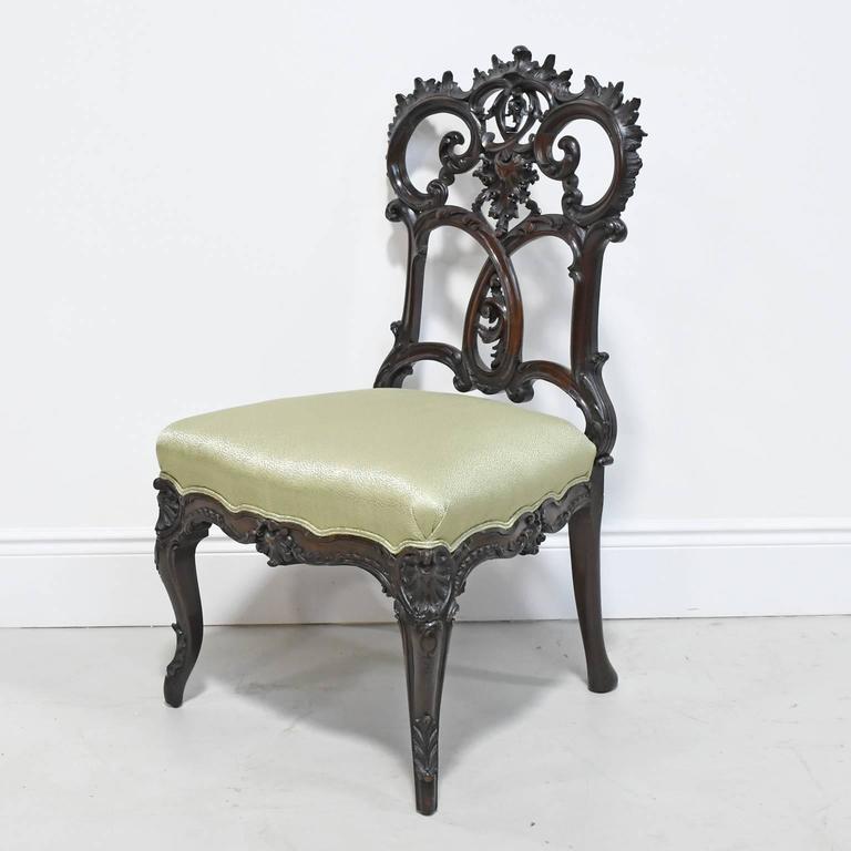 Pair of Antique American Carved Rococo Revival Chairs in Mahogany w ...
