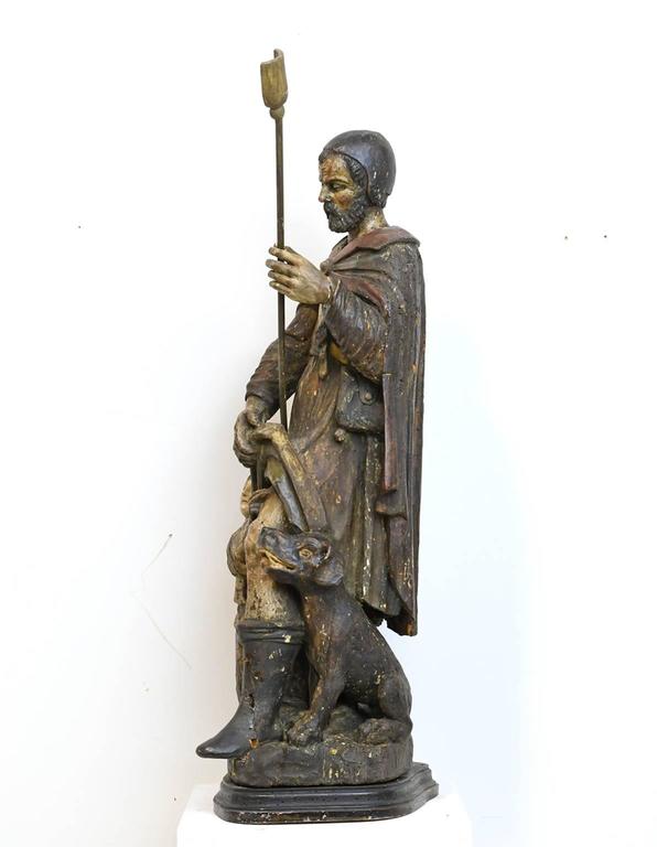 Early 18th Century Carved Polychromed Statue of Saint Roch with Dog and ...