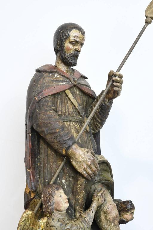 Early 18th Century Carved Polychromed Statue of Saint Roch with Dog and ...