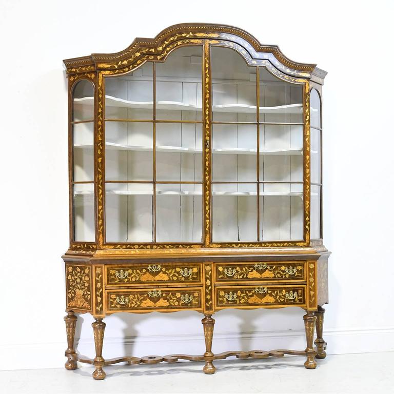 Dutch Kast or Glass Display Cupboard in Mahogany with Marquetry Inlays ...