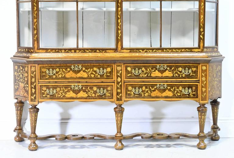 Dutch Kast or Glass Display Cupboard in Mahogany with Marquetry Inlays ...