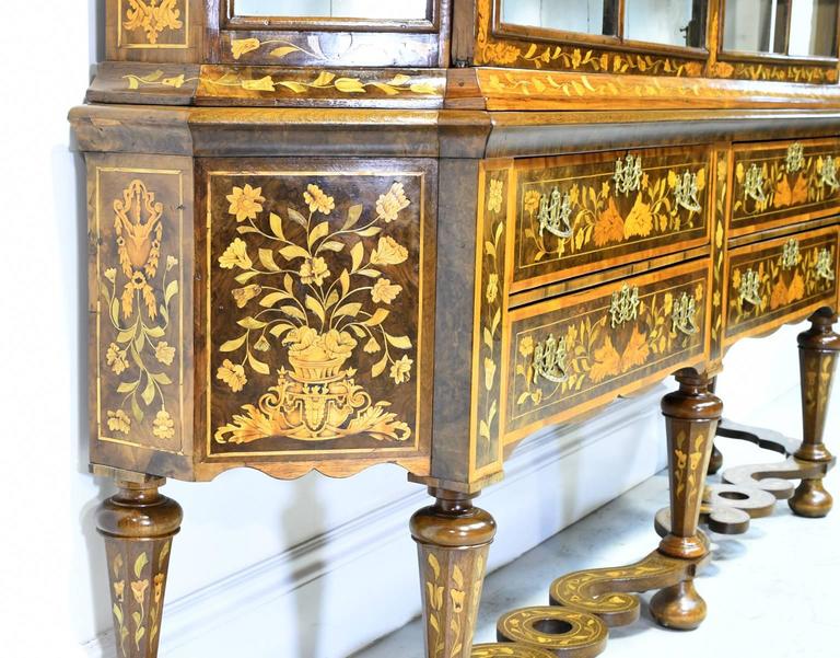 Dutch Kast or Glass Display Cupboard in Mahogany with Marquetry Inlays ...