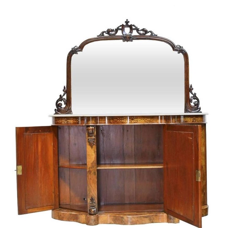 19th Century English Victorian Burl Walnut Console w/ White Marble Top ...
