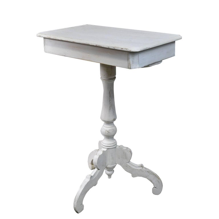 Swedish Gustavian End Table on Tri-foot Pedestal w/ Grey/White Paint, c ...